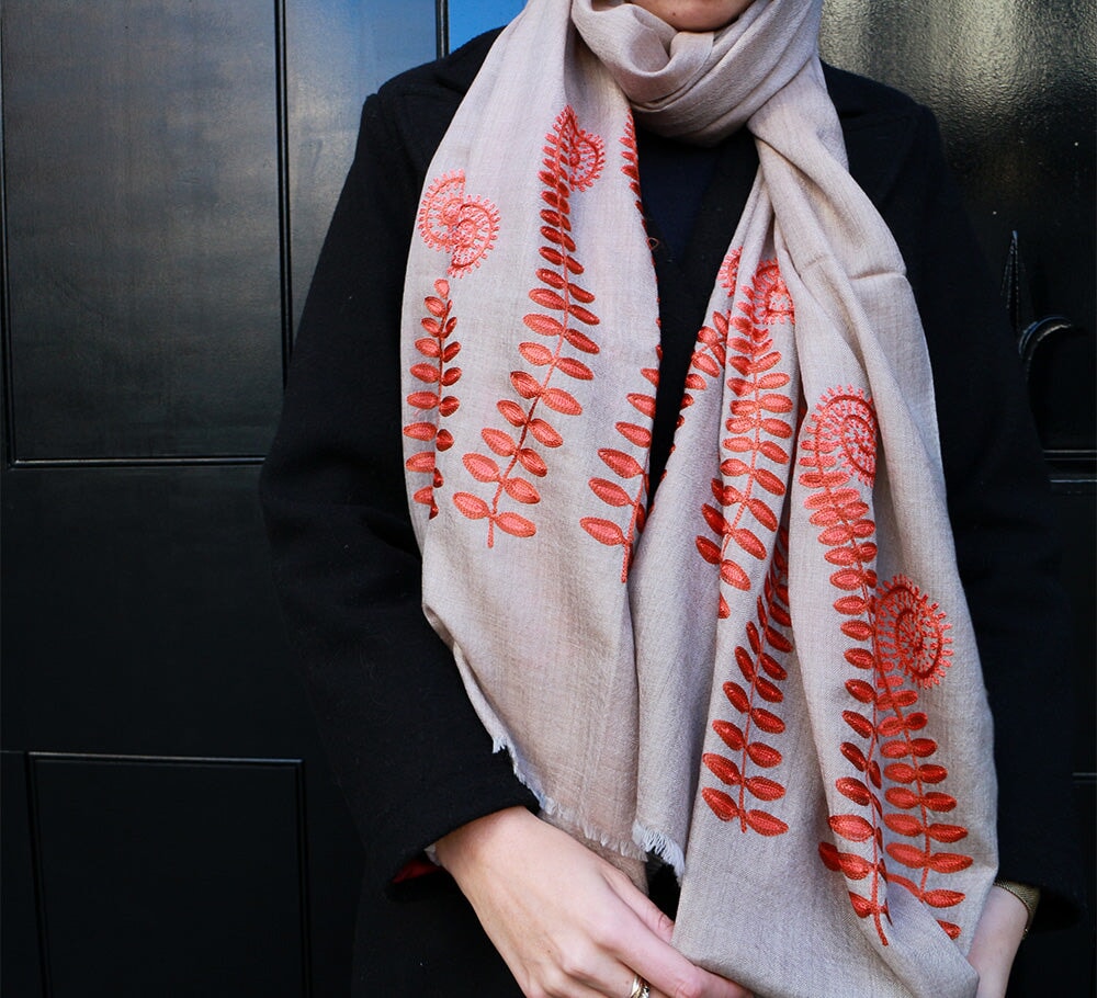 Fiddlehead Embroidery Stole | Pickett London
